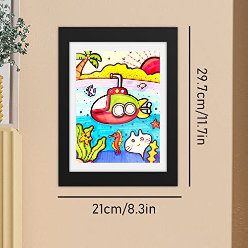 Children Art Projects 11.8'' x 8.3'' Kids Art Frames, A4 Art-Work Wooden Kid Art Frame Front Opening & Changeable Picture Display, Horizontal & Vertical Art Display for Kids Artwork, Crafts, Drawing (1 Pack/A4: 11.8 in*8.3 in, Black)