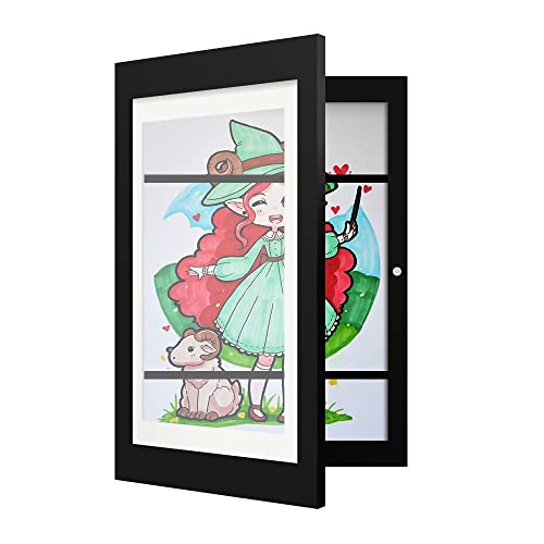 Children Art Projects 11.8'' x 8.3'' Kids Art Frames, A4 Art-Work Wooden Kid Art Frame Front Opening & Changeable Picture Display, Horizontal & Vertical Art Display for Kids Artwork, Crafts, Drawing (1 Pack/A4: 11.8 in*8.3 in, Black)