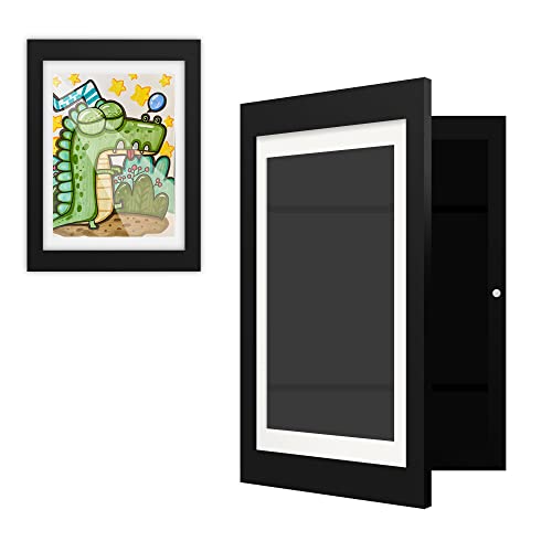 Children Art Projects 11.8'' x 8.3'' Kids Art Frames, A4 Art-Work Wooden Kid Art Frame Front Opening & Changeable Picture Display, Horizontal & Vertical Art Display for Kids Artwork, Crafts, Drawing (1 Pack/A4: 11.8 in*8.3 in, Black)