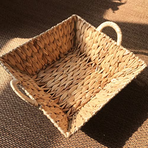 Zerodeko Straw Storage Basket Hyacinth Storage Basket with Handles Wicker Basket for Organizing Woven Box Cube Basket Bin Shelf Seagrass Weave Organizer for Nursery Organizing Toys