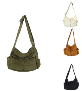 women men hobo canvas messenger bag large bag multi pocket canvas messenger bag hobo handbag cross bag green