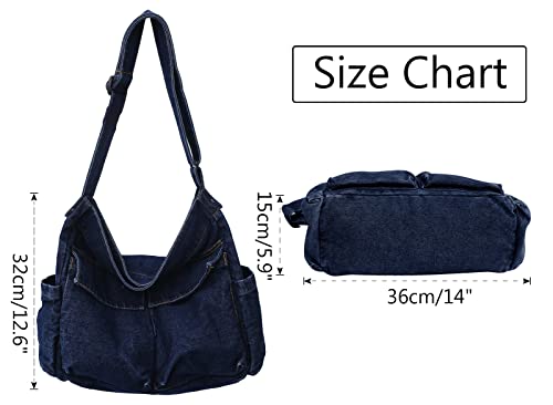 AIEOE Jean Purse Large Crossbody Bags for Women with Cup Holder Purses Sides Pockets Aesthetic Tote Bag Navy Blue-02