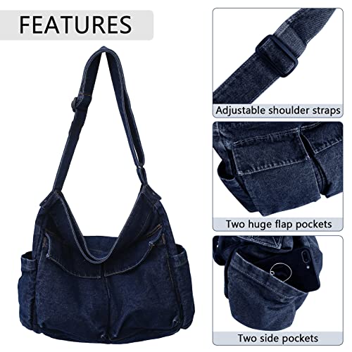 AIEOE Jean Purse Large Crossbody Bags for Women with Cup Holder Purses Sides Pockets Aesthetic Tote Bag Navy Blue-02