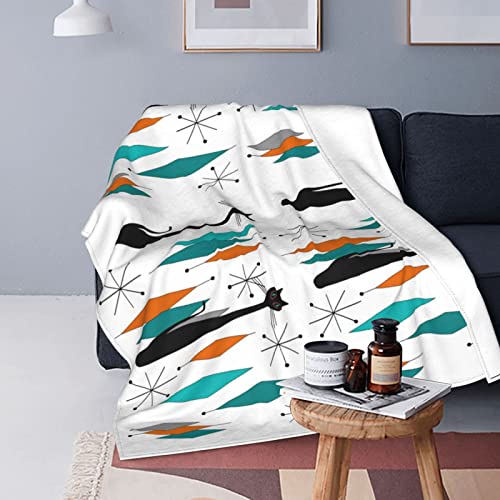 Mid Century Modern with Black Cat Flannel Blanket Soft Cozy Lightweight Throw Blanket Gifts for Couch Sofa Bed Living Room Travel Home Decor 50x40in