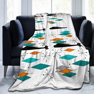 Mid Century Modern with Black Cat Flannel Blanket Soft Cozy Lightweight Throw Blanket Gifts for Couch Sofa Bed Living Room Travel Home Decor 50x40in