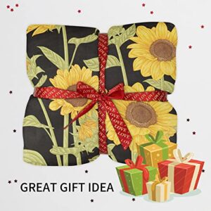 Sowide Sunflower Blanket Gifts for Women, Sunflower Bee Spring Throw Blanket, Flower Warm Soft Lightweight Blanket, Black Yellow Flannel Cozy Plush for Adult Teens, Home, Living Room, Office, 50"x60"