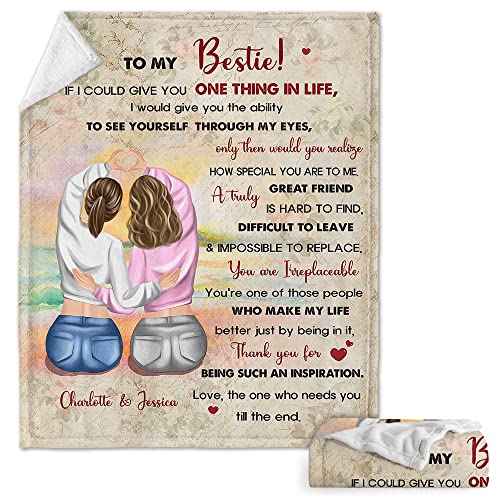 SANDJEST Personalized Best Friend Blanket Custom Friends Names Fleece Throw Blanket Customized Gift for Girl Women BFF Best Friends Christmas Birthday Friendship Long Distace