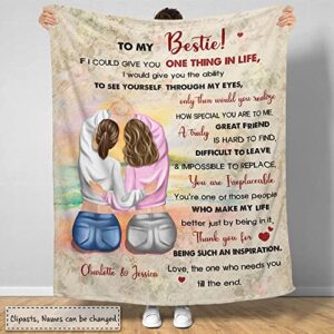 SANDJEST Personalized Best Friend Blanket Custom Friends Names Fleece Throw Blanket Customized Gift for Girl Women BFF Best Friends Christmas Birthday Friendship Long Distace