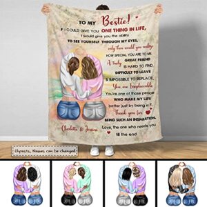 SANDJEST Personalized Best Friend Blanket Custom Friends Names Fleece Throw Blanket Customized Gift for Girl Women BFF Best Friends Christmas Birthday Friendship Long Distace