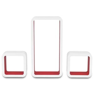 Kagoono Floating Shelves Wall Shelves, Hanging Shelves Wall Mounted Cube Shelves, Display Shelves Home Decoration Ledge, for Bedroom/Living Room, Set of 3 Different Sizes, White-Red