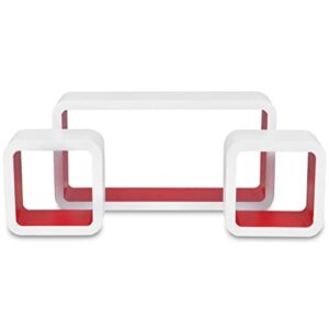 Kagoono Floating Shelves Wall Shelves, Hanging Shelves Wall Mounted Cube Shelves, Display Shelves Home Decoration Ledge, for Bedroom/Living Room, Set of 3 Different Sizes, White-Red