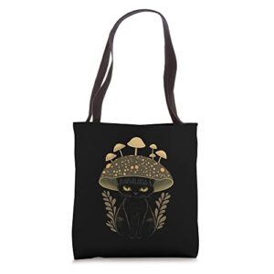 cute cottagecore aesthetic cat mushroom women kids tote bag