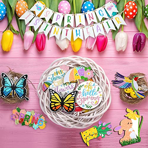 Marsui 27 Pieces Hello Spring Tiered Tray Decor Set Spring Flowers Butterfly Tiered Tray Decorations Spring Table Wooden Sign Rustic Farmhouse Decor for Spring Easter Home Kitchen Party Decor (Null)