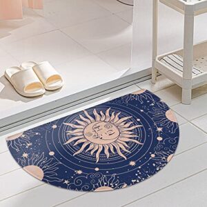 cinbloo retro boho mandala semi-circular 32×20 inch bathroom rugs creative abstract fantasy blue sun and moon tarot door mats non slip area rugs soft wool floor carpet for entrance way home decor