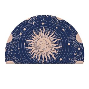 Cinbloo Retro Boho Mandala Semi-Circular 32x20 Inch Bathroom Rugs Creative Abstract Fantasy Blue Sun and Moon Tarot Door Mats Non Slip Area Rugs Soft Wool Floor Carpet for Entrance Way Home Decor