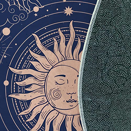 Cinbloo Retro Boho Mandala Semi-Circular 32x20 Inch Bathroom Rugs Creative Abstract Fantasy Blue Sun and Moon Tarot Door Mats Non Slip Area Rugs Soft Wool Floor Carpet for Entrance Way Home Decor