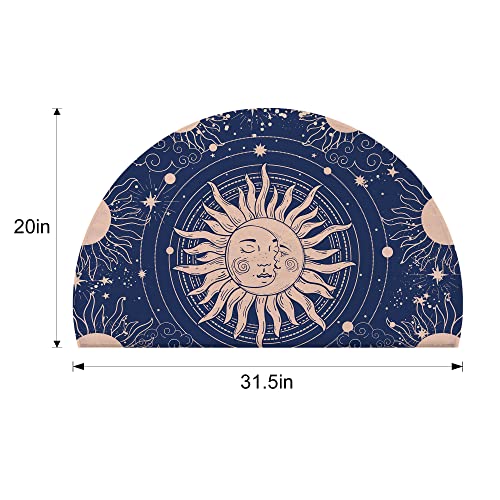 Cinbloo Retro Boho Mandala Semi-Circular 32x20 Inch Bathroom Rugs Creative Abstract Fantasy Blue Sun and Moon Tarot Door Mats Non Slip Area Rugs Soft Wool Floor Carpet for Entrance Way Home Decor