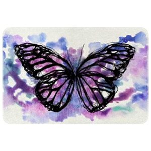 purple butterfly watercolor, indoor door mat durable front door mats entryway rug non-slip absorbent area rugs resist dirt rugs for room decor, 24″x16″