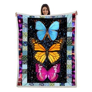 ultra soft butterfly blanket for women night sky background microfiber plush sherpa fuzzy throw blankets cozy blanket butterfly gifts (butterfly,50″×60″)