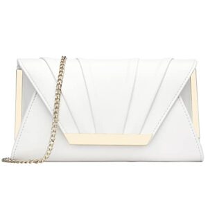 kkxiu charming pleated satin clutch evening purse and handbag for women leather crossbody wedding party bridal bag (cream white)