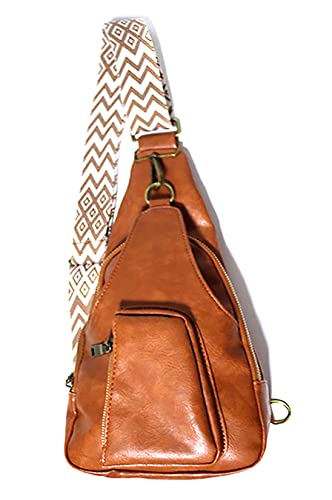 HAIBOLAN Women Cross-Body Sling Bag Vegan Leather Crossbody Shoulder Chest Purse with Adjustable Strap (brown 2)