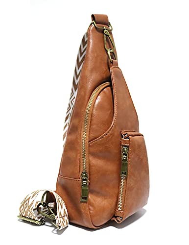 HAIBOLAN Women Cross-Body Sling Bag Vegan Leather Crossbody Shoulder Chest Purse with Adjustable Strap (brown 2)