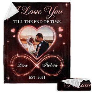 sandjest personalized couple photo blanket love you till the end of time fleece throw blanket customized gift for couple lovers newlyweds anniversary girlfriend boyfriend