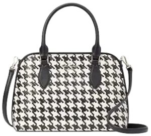 kate spade darcy houndstooth woven straw small satchel crossbody bag, black