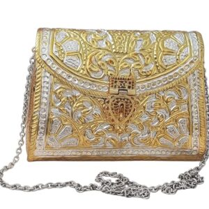 Trend Overseas Golden Metal bridal bag Brass Metal Clutch Sling Bag Ethnic Antique clutch, Golden