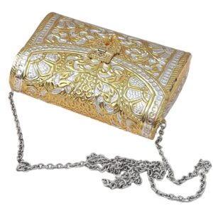 Trend Overseas Golden Metal bridal bag Brass Metal Clutch Sling Bag Ethnic Antique clutch, Golden