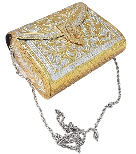 Trend Overseas Golden Metal bridal bag Brass Metal Clutch Sling Bag Ethnic Antique clutch, Golden