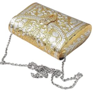 Trend Overseas Golden Metal bridal bag Brass Metal Clutch Sling Bag Ethnic Antique clutch, Golden