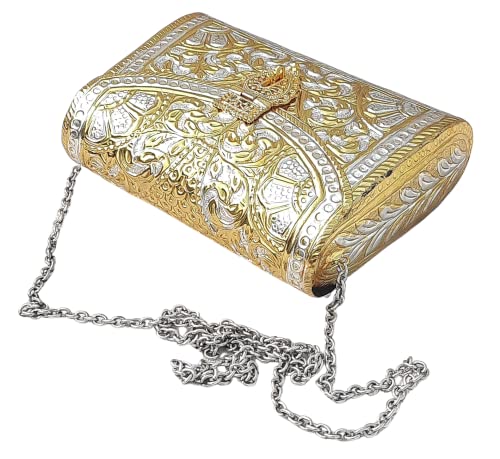 Trend Overseas Golden Metal bridal bag Brass Metal Clutch Sling Bag Ethnic Antique clutch, Golden