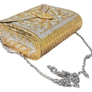 Trend Overseas Golden Metal bridal bag Brass Metal Clutch Sling Bag Ethnic Antique clutch, Golden