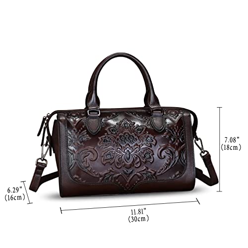 Genuine Leather Satchel for Women Embossed Leather Handbag Top Handle Bags Handmade Purse Crossbody Handbags Tote Bag (Coffee)