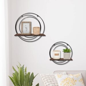 Rienias Floating Shelves Wall Mounted Set of 2, Hanging Storage Shelf for Bathroom, Living Room, Bedroom, Kitchen,Brown