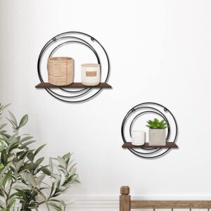 Rienias Floating Shelves Wall Mounted Set of 2, Hanging Storage Shelf for Bathroom, Living Room, Bedroom, Kitchen,Brown