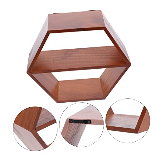 DIKACA 1pc Bookshelf Brown Farmhouse Living Hexagon Bathroom Decorative Wall-Mounted Rustic Wood Bedroom Bedside Hanging Home Useful Wall Shelves Honeycomb Wooden Hexagonal Rack Holder