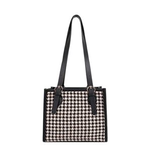 fashion woolen cloth houndstooth print shoulder bag women casual underarm bags female small tote handbags, black