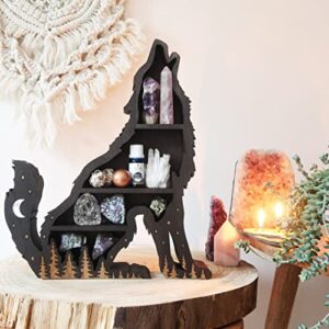 masnlye wolf wooden crystal display shelf rocks display shelf essential oil stand home bedroom living room bathroom wall decoration