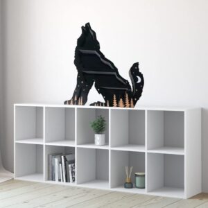 MASNLYE Wolf Wooden Crystal Display Shelf Rocks Display Shelf Essential Oil Stand Home Bedroom Living Room Bathroom Wall Decoration