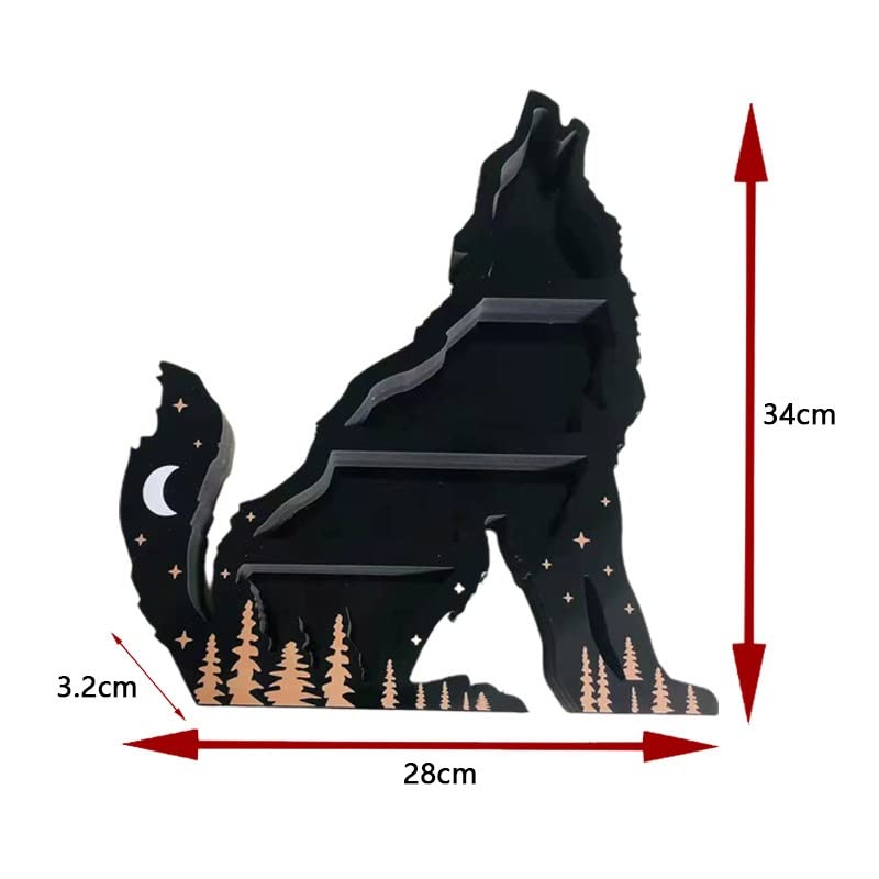 MASNLYE Wolf Wooden Crystal Display Shelf Rocks Display Shelf Essential Oil Stand Home Bedroom Living Room Bathroom Wall Decoration