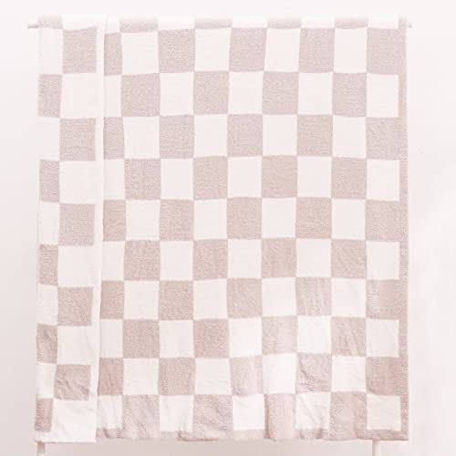 WESHIONGOO Throw Blankets Checkered Blanket Checkerboard Throw Blanket Chessboard Gingham Blanket Shaggy Cozy Reversible Decorfor Couch Bed Sofa (Light Khaki, 50"×60“)