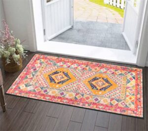 ojia vintage tribal runner rug 2′ x 4′, non-slip indoor door mat washable turkish oriental area rug thin throw rug kitchen rugs entry mat non-shedding floor carpet for bathroom sink bedroom