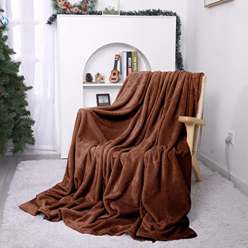 Rerelife Soft Fleece Throw Blanket, Throw Plush Cozy Thick Flannel 350GSM Lightweight Blanket for Couch Bed Sofa (Coffee Brown,40x60 Inches)