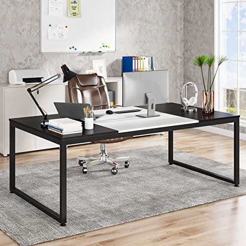 Tribesigns 70.8 Inch Modern Executive Desk, Large Workstation Office Computer Table, Modern Simple Business Study Writing Desk Furniture for Home Office, Black and White