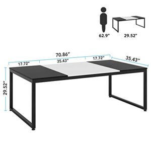 Tribesigns 70.8 Inch Modern Executive Desk, Large Workstation Office Computer Table, Modern Simple Business Study Writing Desk Furniture for Home Office, Black and White