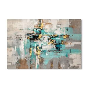 Teal Grey Canvas Wall Art: Blue Gray Abstract Picture for Living Room, Framed Turquoise Gold Painting Bedroom Office Home Decoration