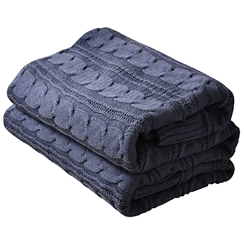 SCISCI Throw Blanket Lightweight Cable Knit for Sofa Bed，Super Soft Warm Blanket for Couch Cozy Sweater Style Blanket,Blanket 60 x 80 Inch,Machine Washable Throw Blankets，Navy Blue