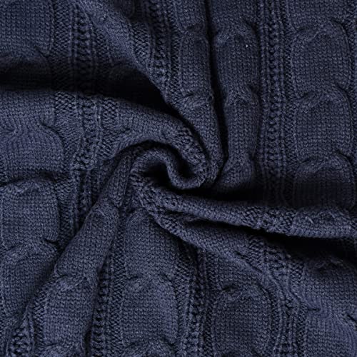 SCISCI Throw Blanket Lightweight Cable Knit for Sofa Bed，Super Soft Warm Blanket for Couch Cozy Sweater Style Blanket,Blanket 60 x 80 Inch,Machine Washable Throw Blankets，Navy Blue